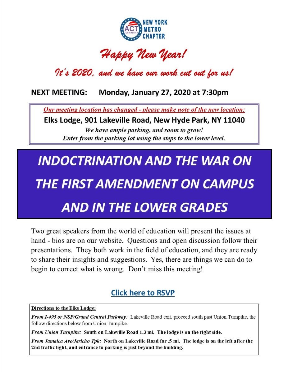ACT NY Metro Chapter Meeting: Indoctrination & the War on the 1st ...