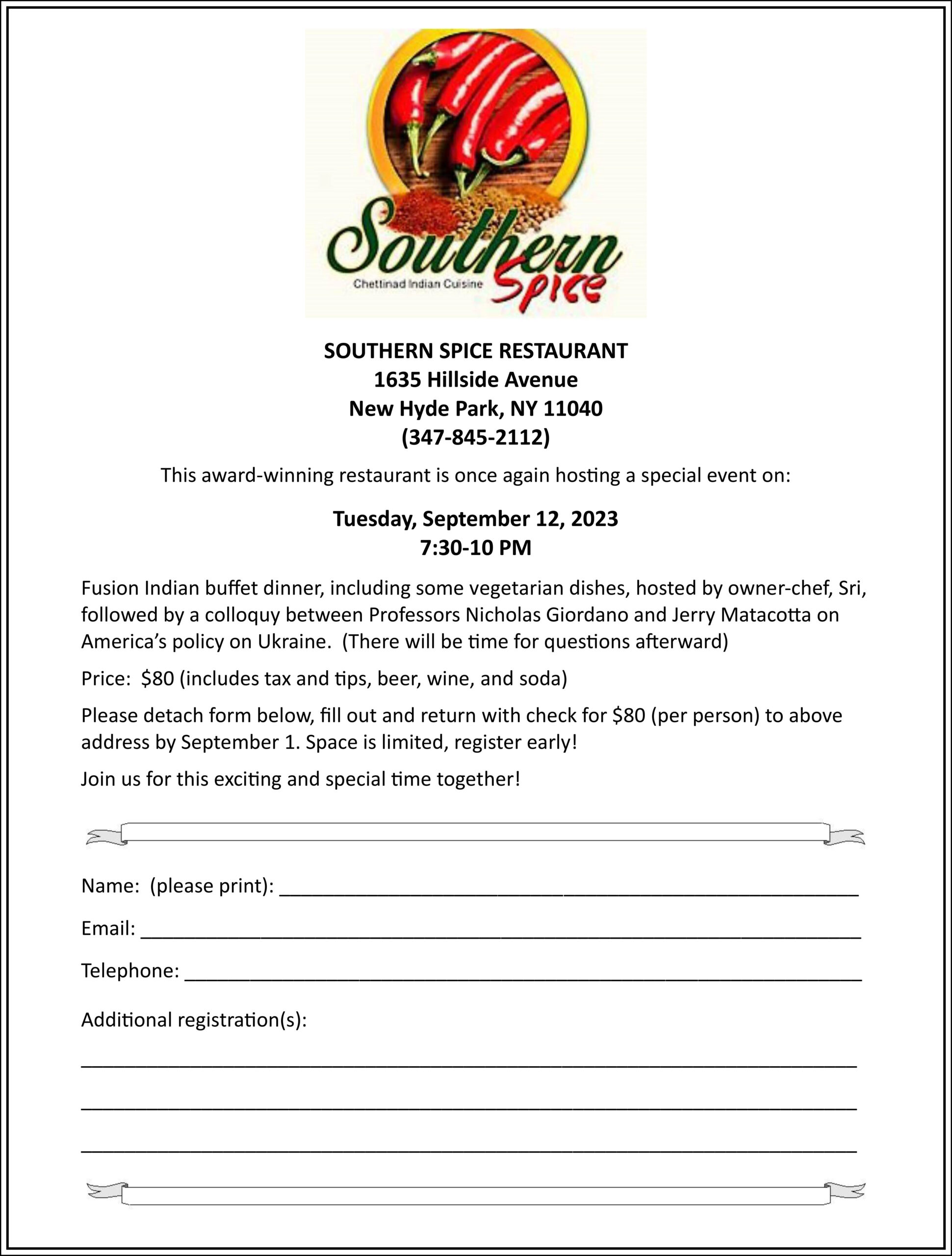 SOUTHERN SPICE RESTAURANT flyer - The Queens Village Republican Club ...