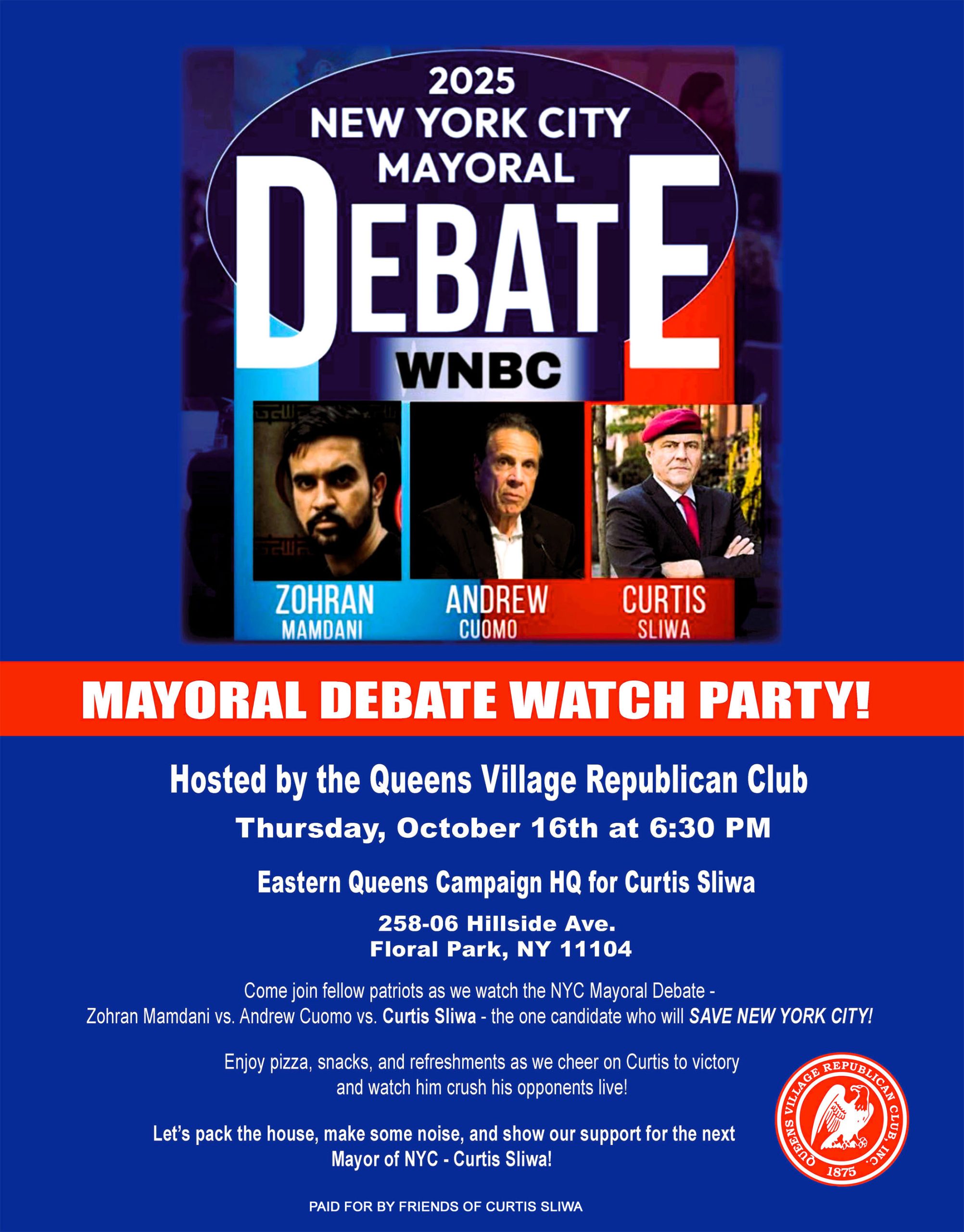 CURTIS DEBATE FLYER paid for | The Queens Village Republican Club Online